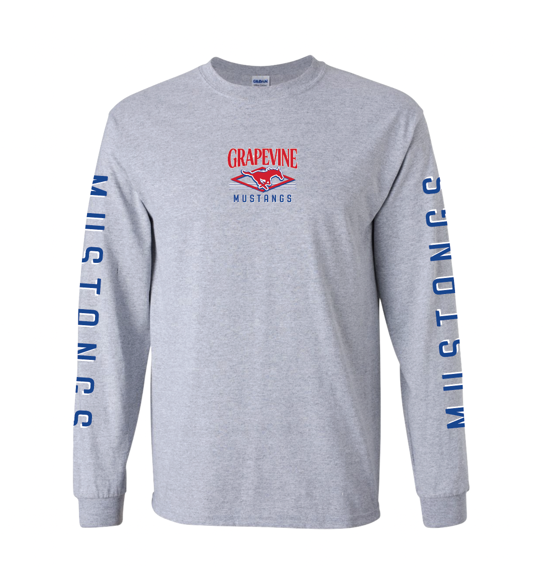 GHS STUCO Stangs Grey Htr LS Tee – Grapevine Mustangs