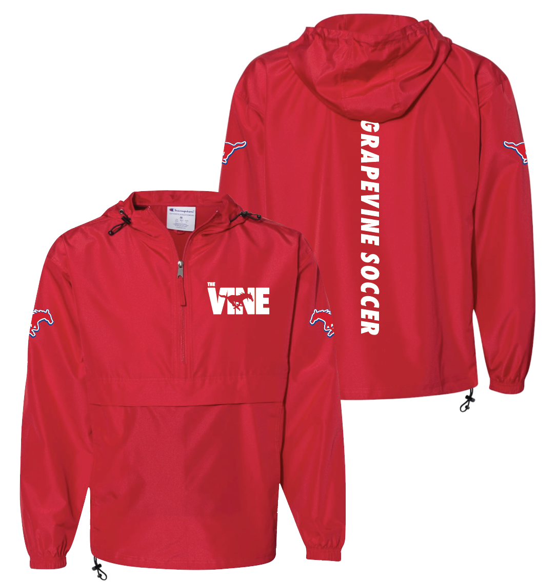 The VINE — Soccer Packable 1/2 Zip Anorak Hooded Jacket in Red ...