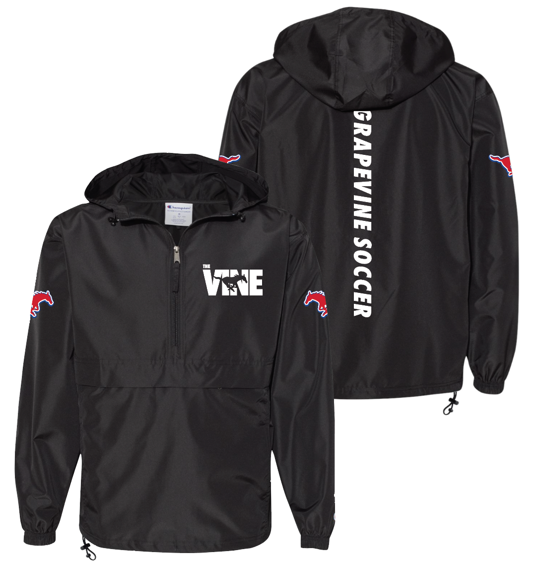 The VINE — Soccer Packable 1/2 Zip Anorak Hooded Jacket in Black ...